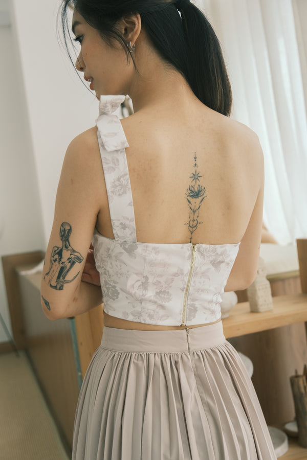 Fion Padded Ribbon Toga Top (Khaki Floral) – CHAIER