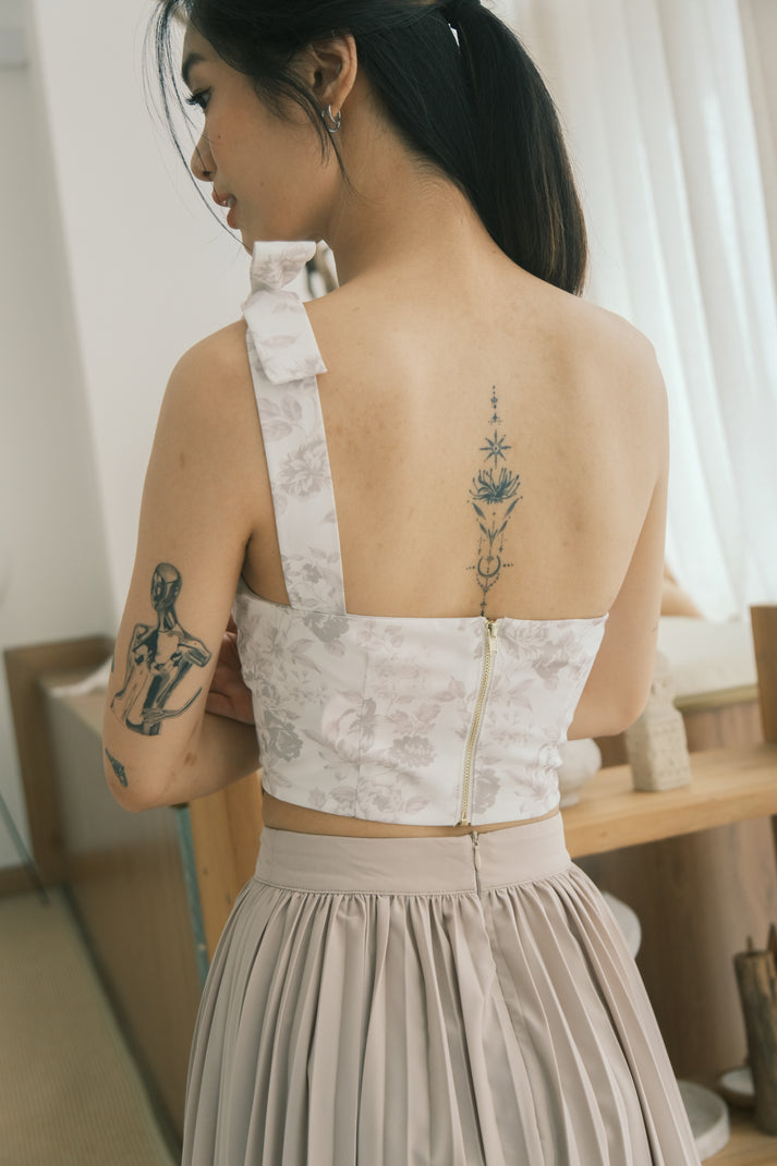 Fion Padded Ribbon Toga Top (Khaki Floral) – CHAIER