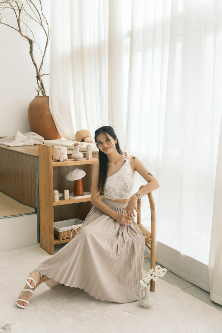 Fion Padded Ribbon Toga Top (Khaki Floral) – CHAIER