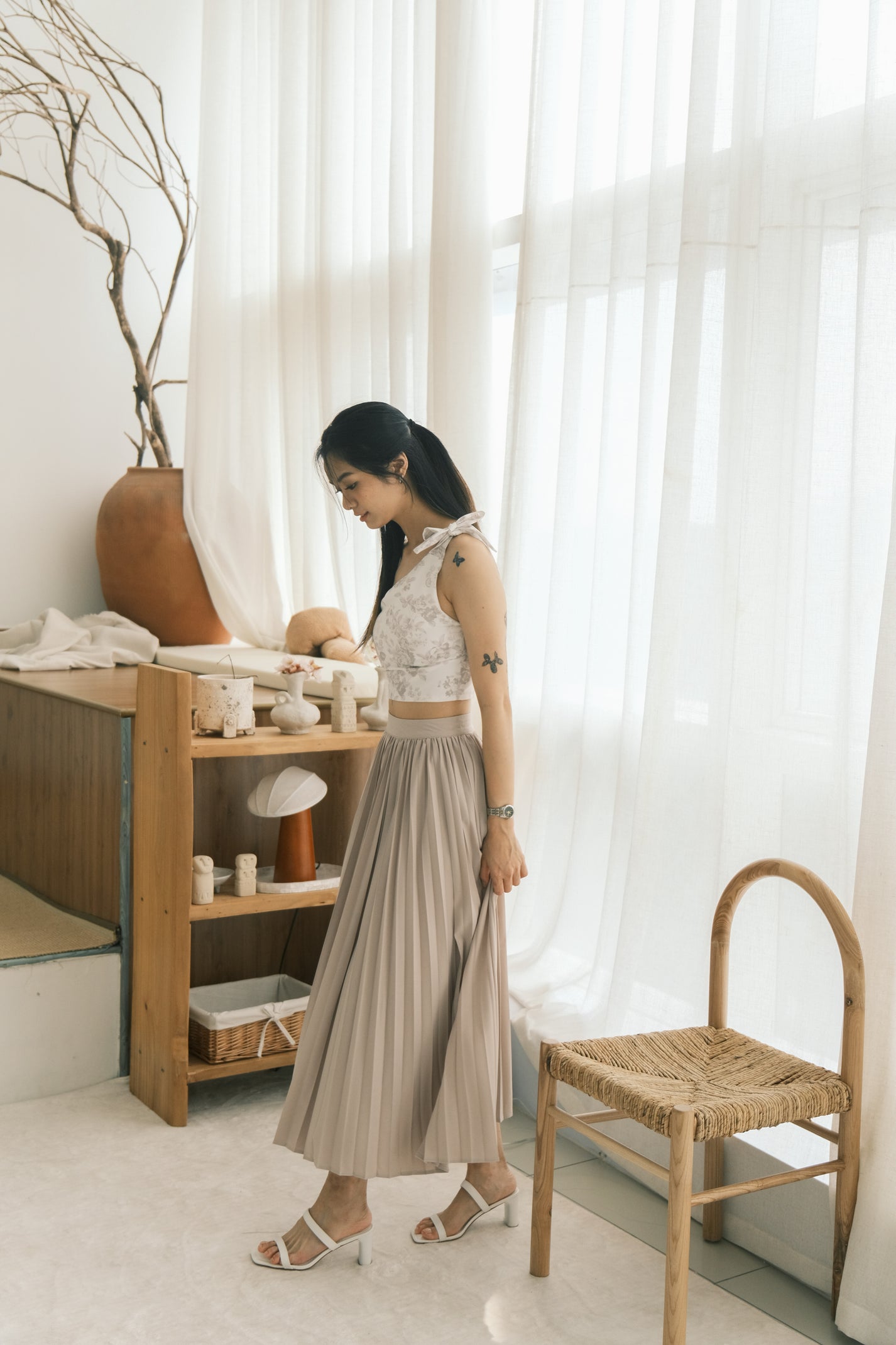 Fion Padded Ribbon Toga Top (Khaki Floral) – CHAIER