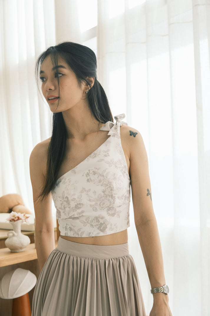 Fion Padded Ribbon Toga Top (Khaki Floral) – CHAIER